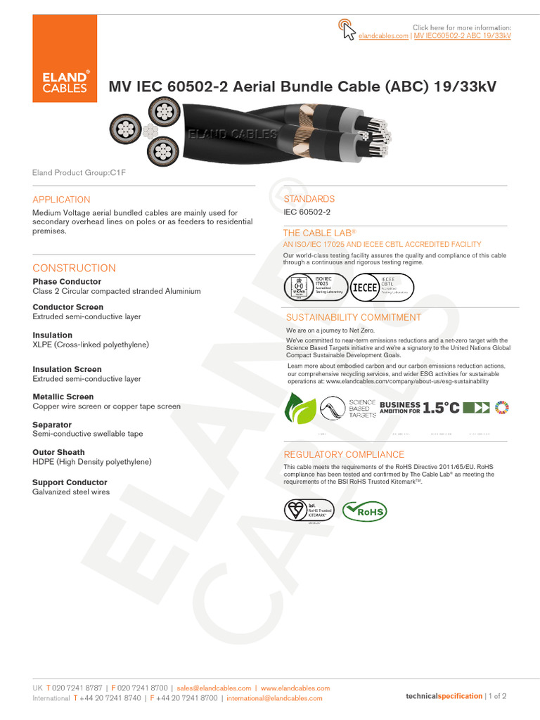 ABC Cables - MV-iec-60502-19-33kv-abc | PDF