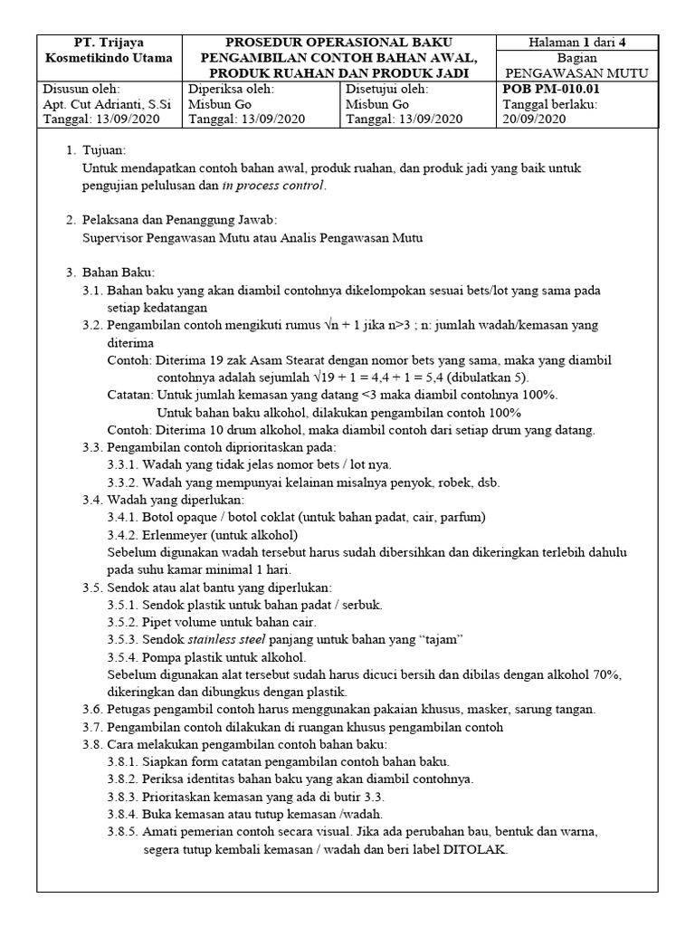 7.1 POB PM-010.01 Pengambilan Contoh Bahan Awal, Produk Ruahan Dan ...