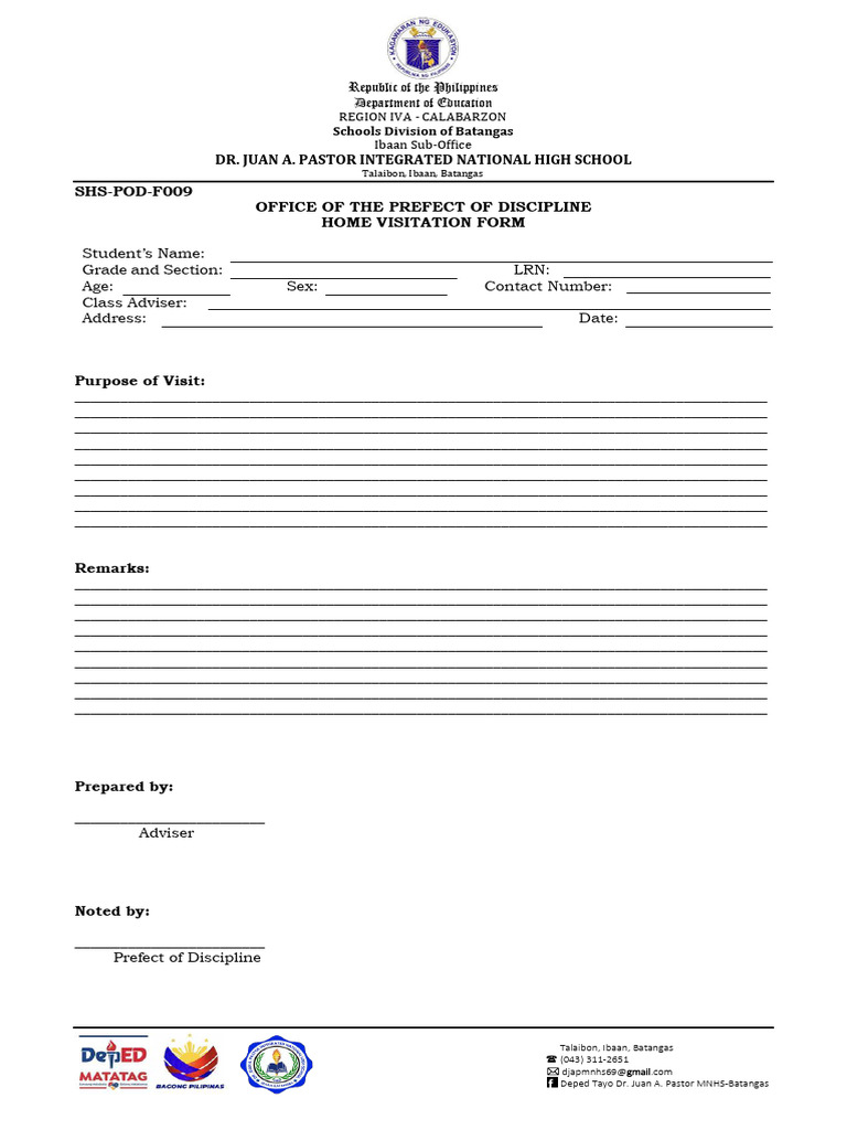POD - F009 Home Visitation Form | PDF