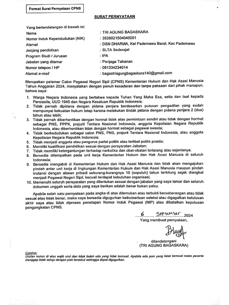 Pernyataan Bagas | PDF