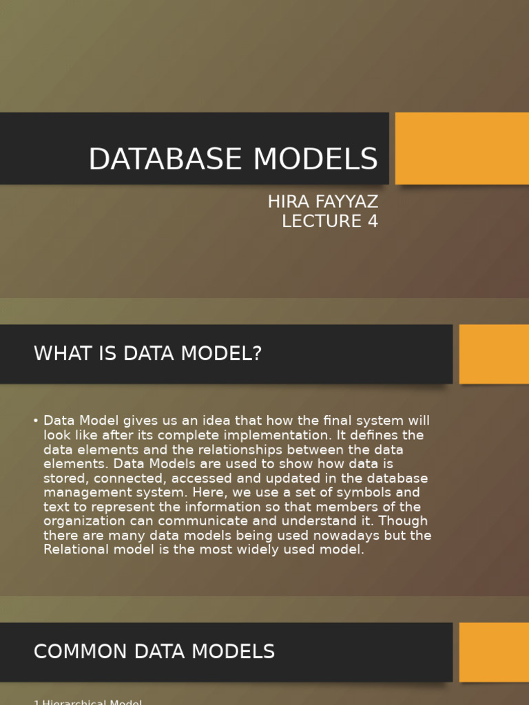 Lecture 4 - Database Models 22 March | PDF | Relational Model | Conceptual Model