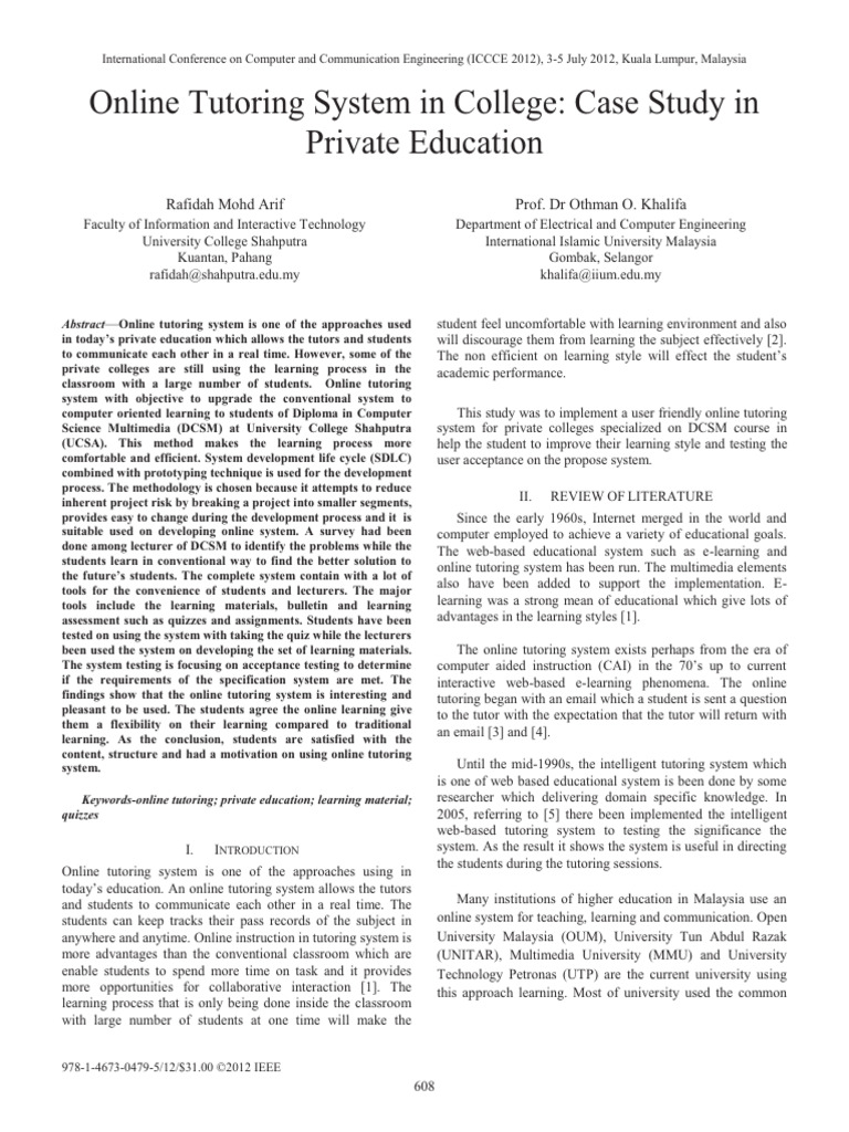 Online Tutoring System in College Case Study in | PDF