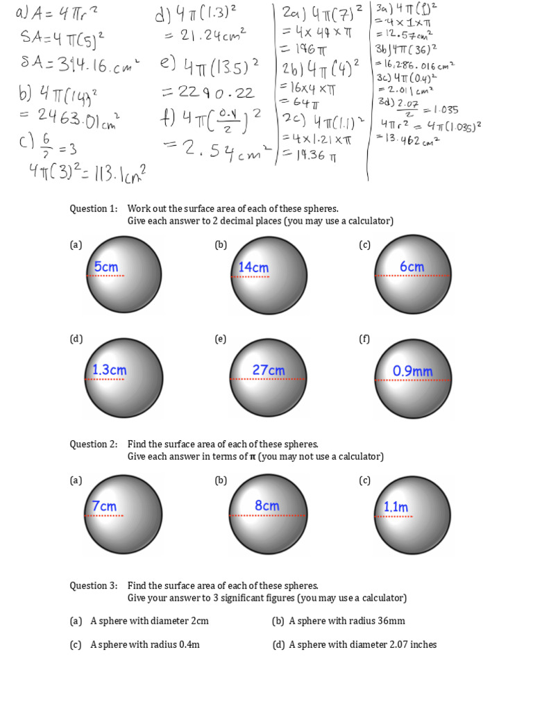Feb27 Surface Area of A Sphere | PDF