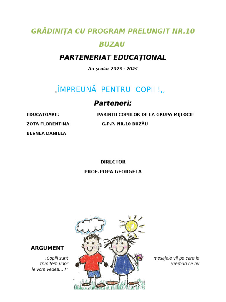 Parteneriat - Familie-Gradinita 2023-2024 | PDF