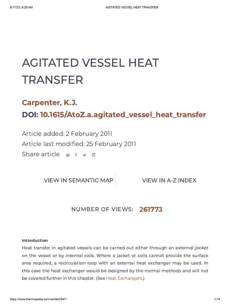 Agitated Vessel Heat Transfer | PDF