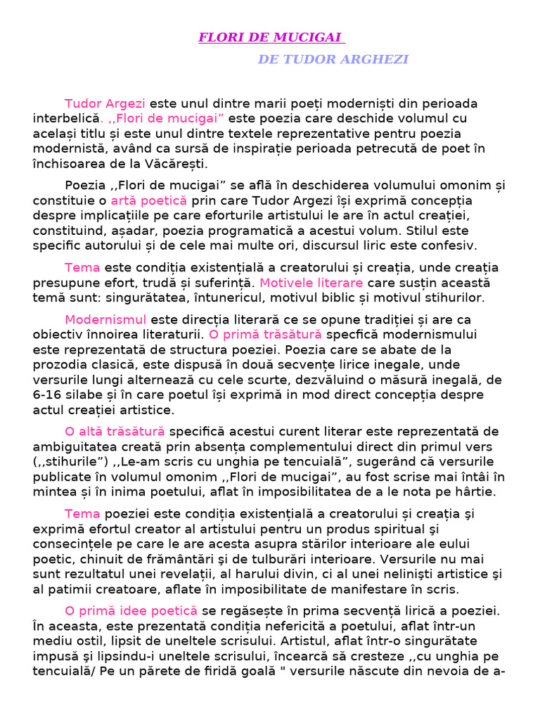 Flori de Mucigai de Tudor Arghezi | PDF