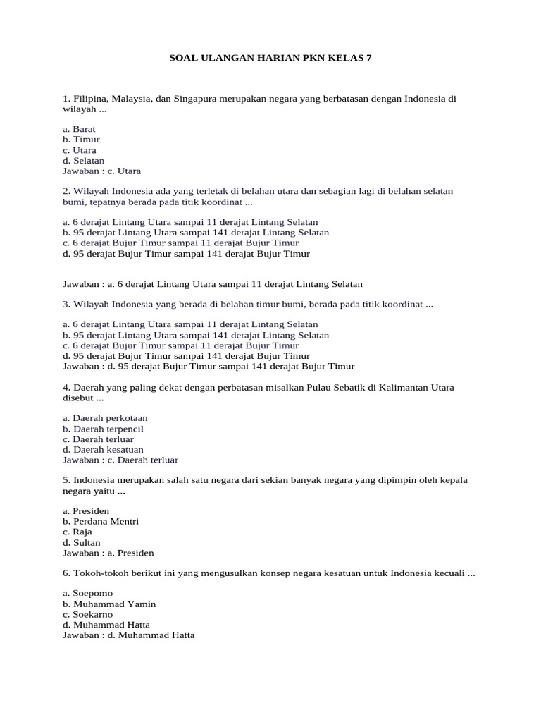 Soal UH PKN kls.7 | PDF