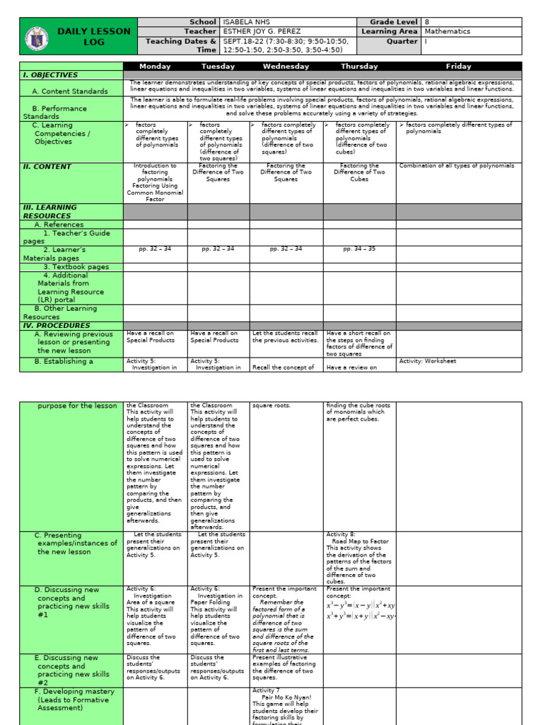 Sample Grade 8 DLL Q1W4 | PDF