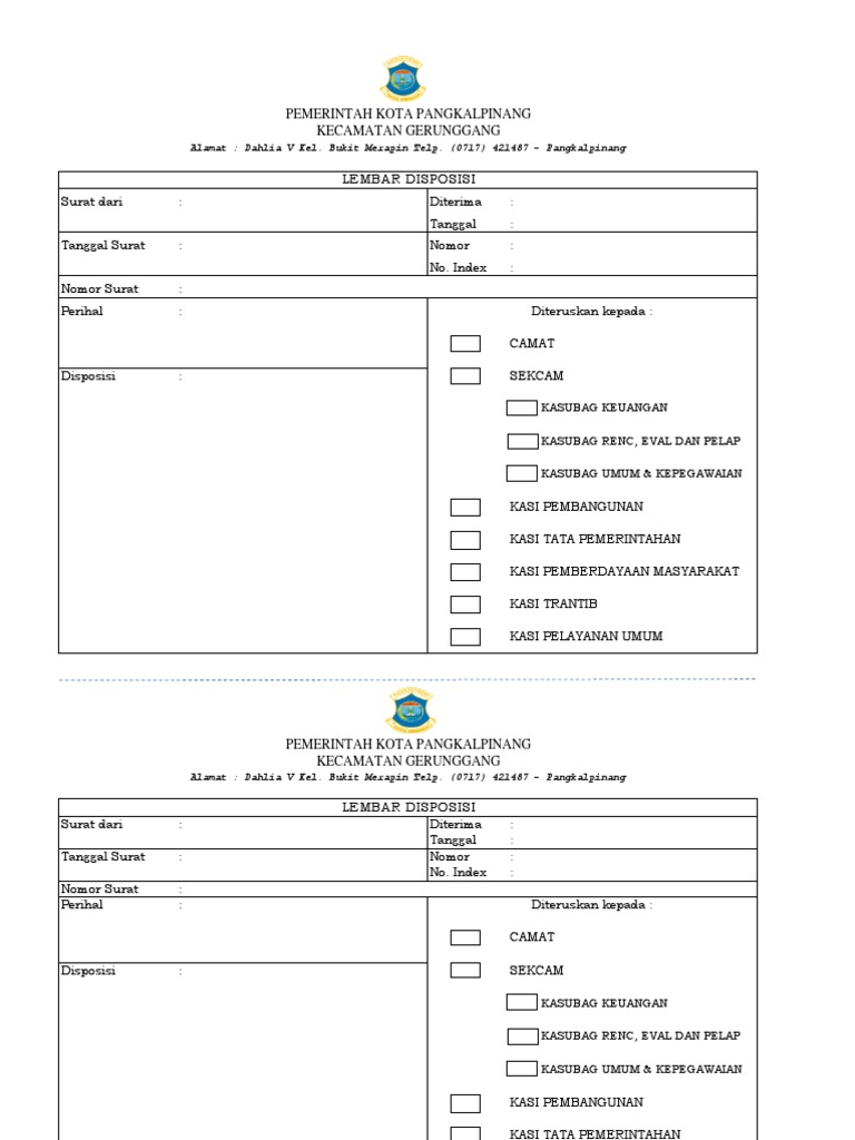 Contoh Lembar Disposisi Surat Dinas | PDF | Karier & Perkembangan