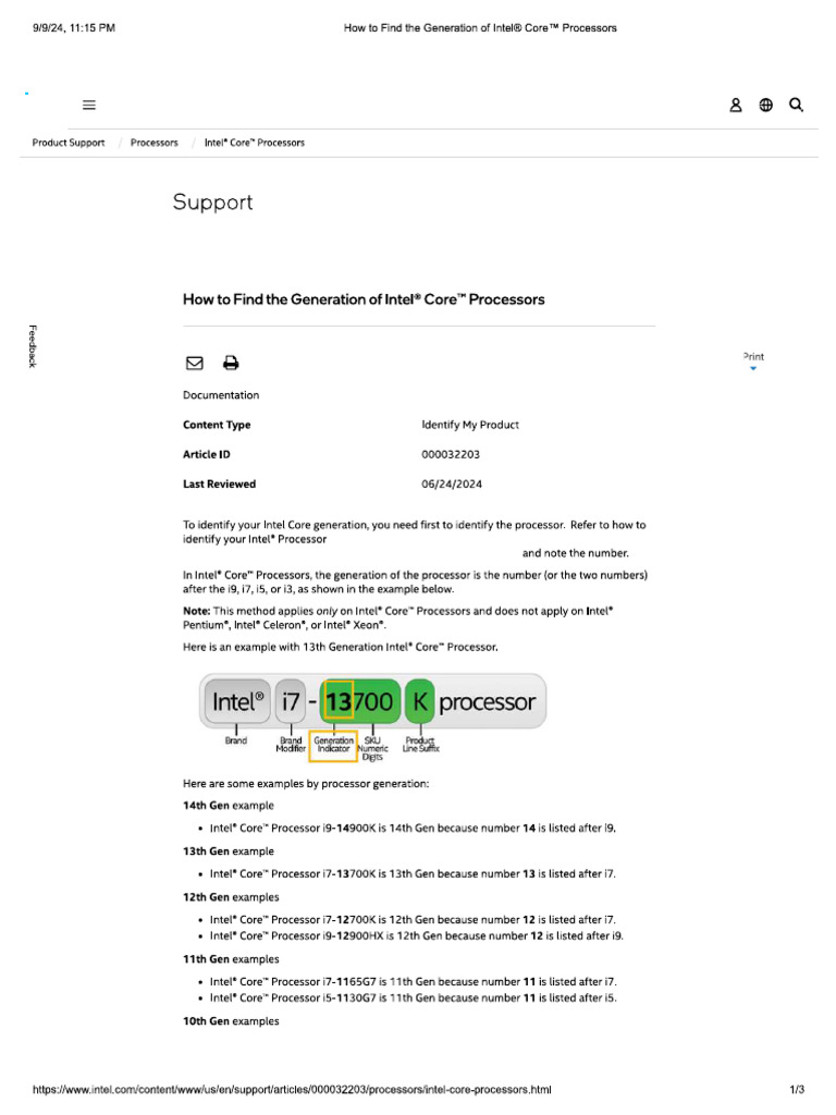 How To Find The Generation of Intel® Core™ Processors | PDF
