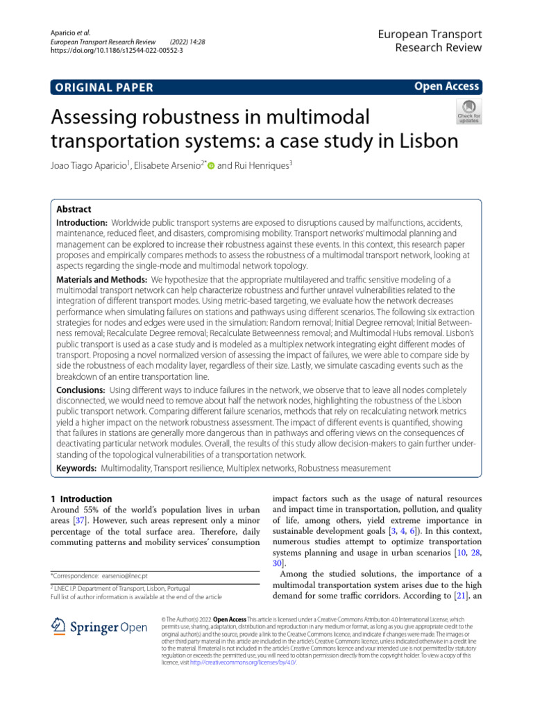 Assessing Robustness in Multimodal Transportation Systems: A Case Study ...