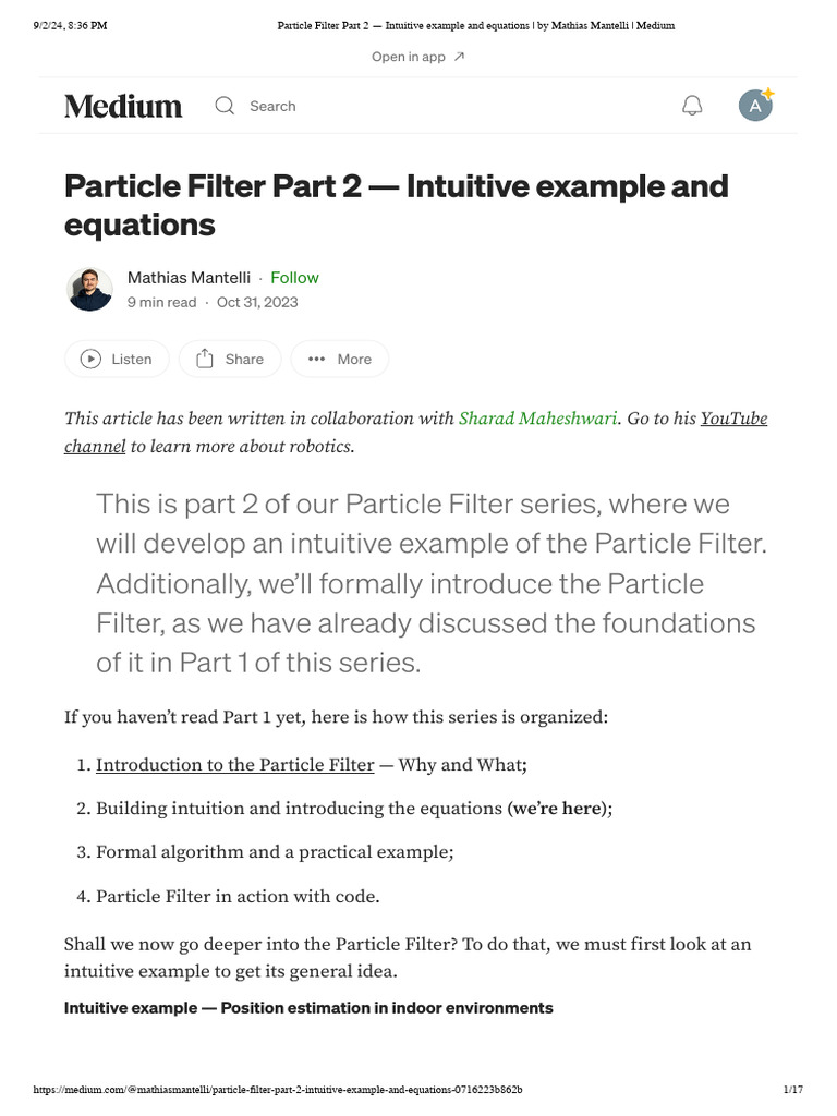 Particle Filter Part 2 - Intuitive Example and Equations - by Mathias ...