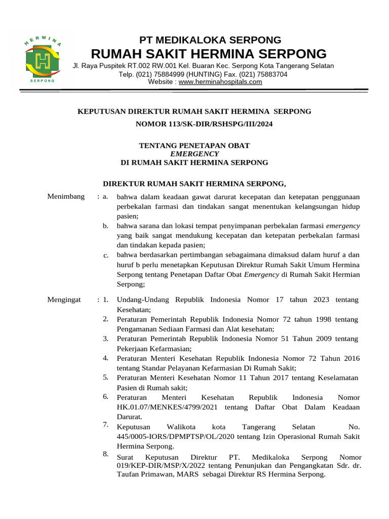 SK Penetapan Obat Emergency | PDF