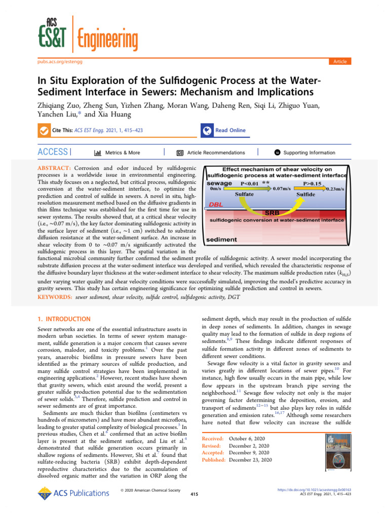 In Situ Exploration of The Sulfidogenic Process at The Water-Sediment Interface in Sewers ...