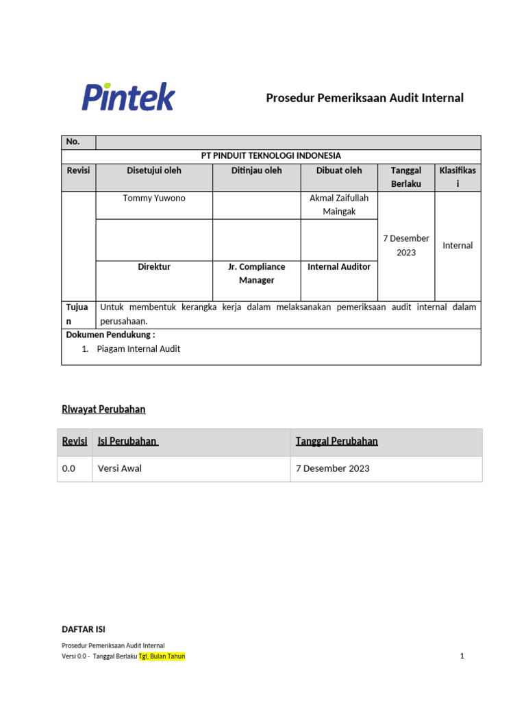 SOP Prosedur Pemeriksaan Audit Internal | PDF