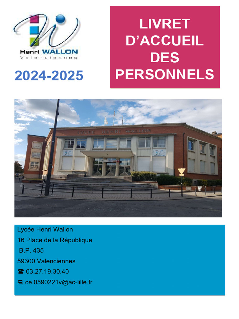 Livret d'Accueil Des Nouveaux Personnels 2024-2025 | PDF