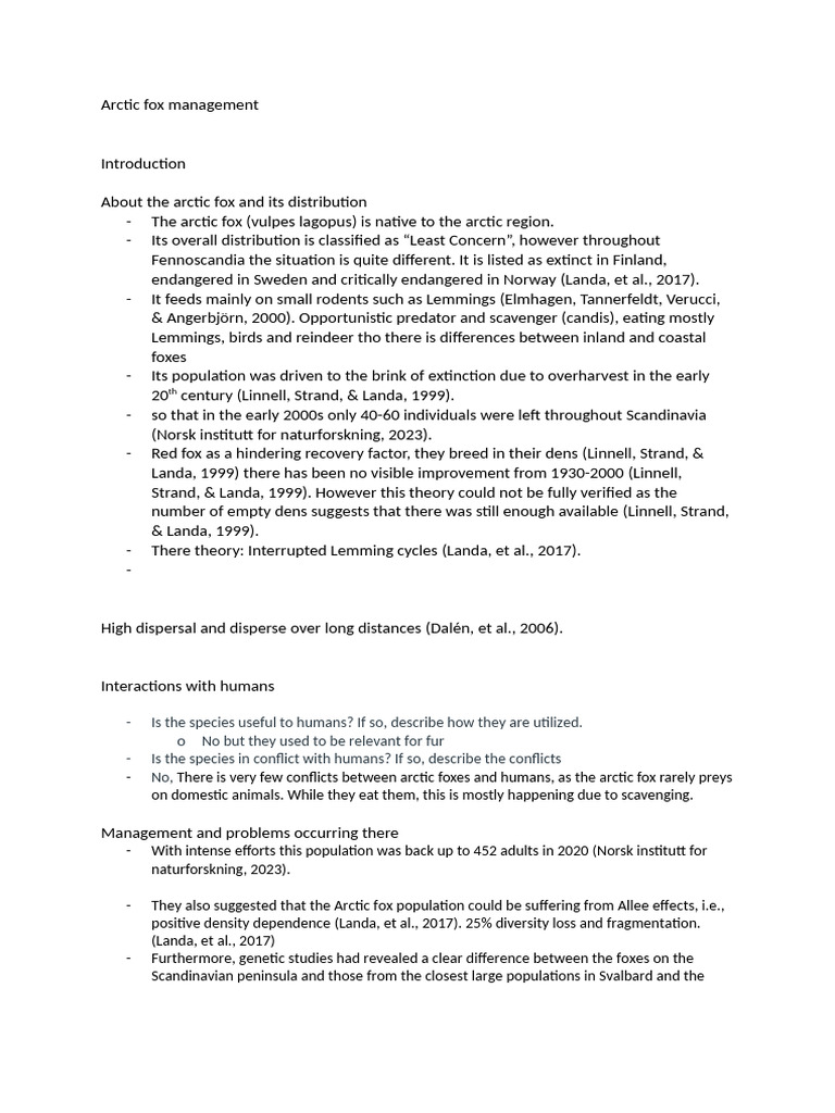 Arctic Fox Management | PDF