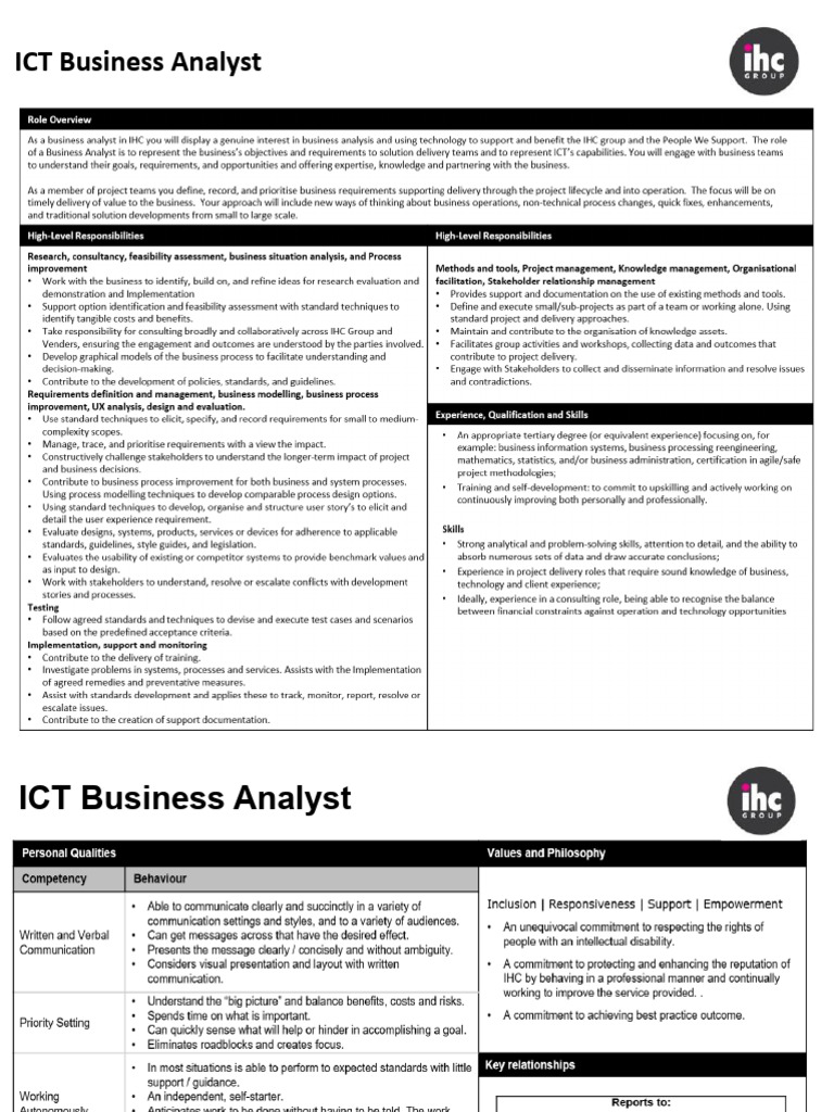 ICT Business Analyst JD | PDF