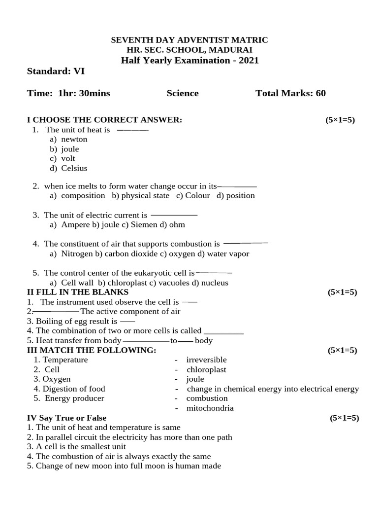 6th Standard | PDF