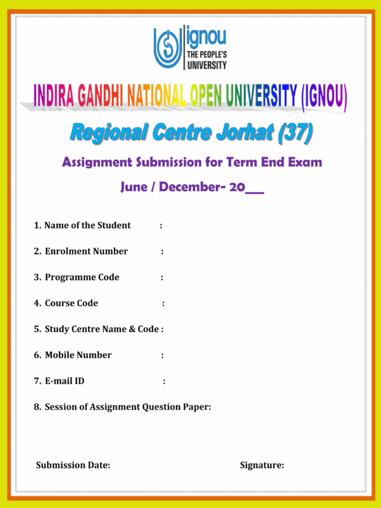 Cover Page For Assignment Submission-Jorhat | PDF
