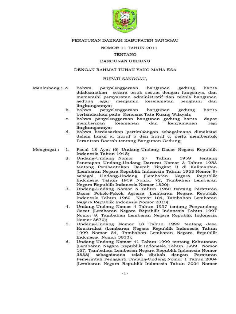 Perda No 11 Tahun 2011 TTG Bangunan Gedung | PDF