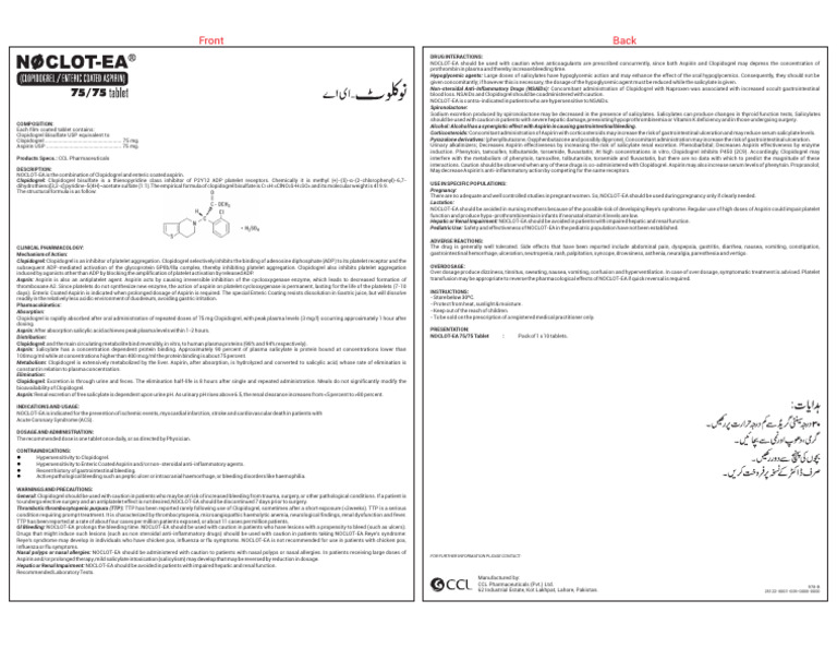 Leaflet Noclot EA 75 75 Tablet | PDF