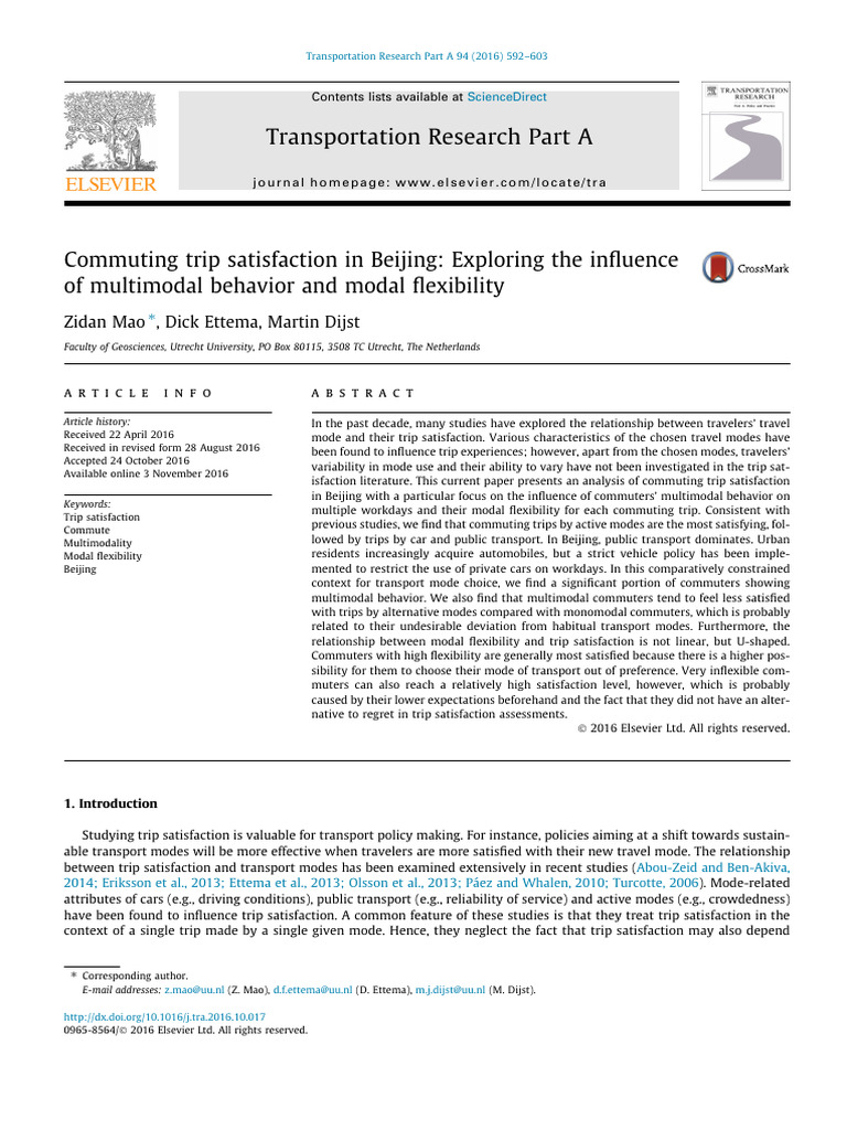 Transportation Research Part A: Zidan Mao, Dick Ettema, Martin Dijst | PDF