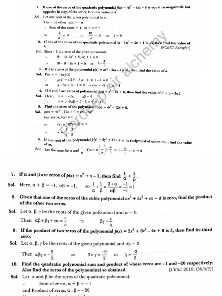 Polynomials 10th | PDF