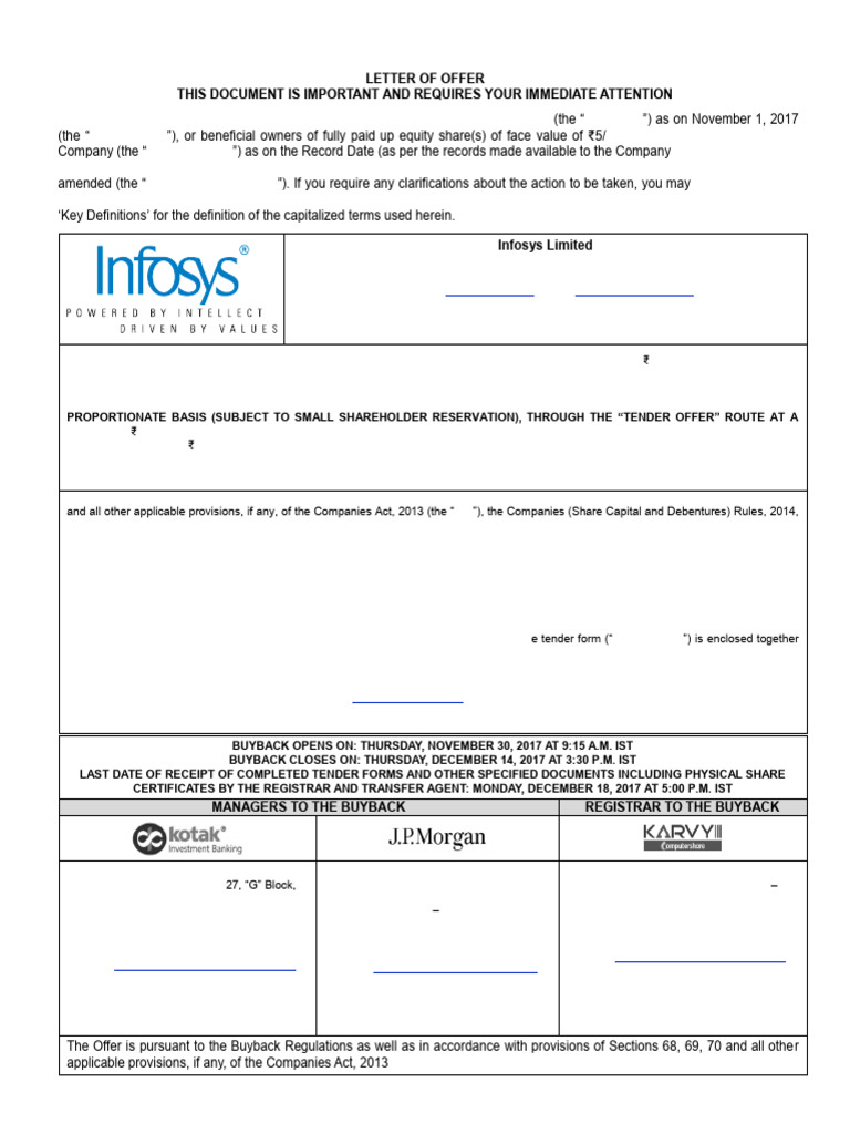 Letter of Offer This Document Is Important and Requires Your Immediate ...