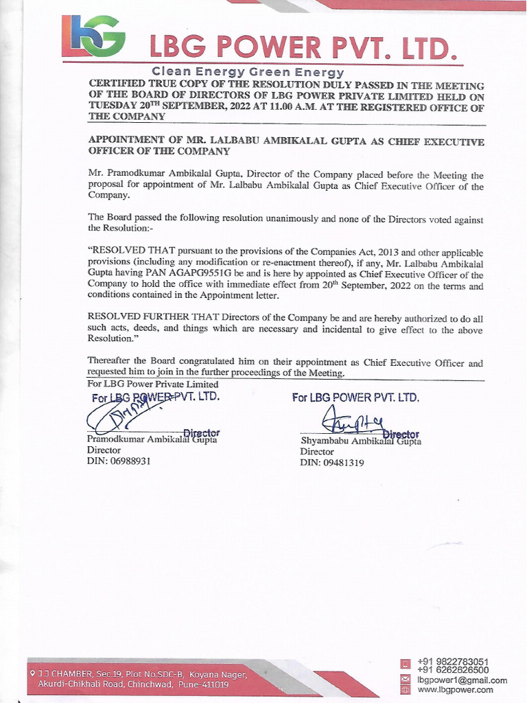 Board Resolution Lbg | PDF