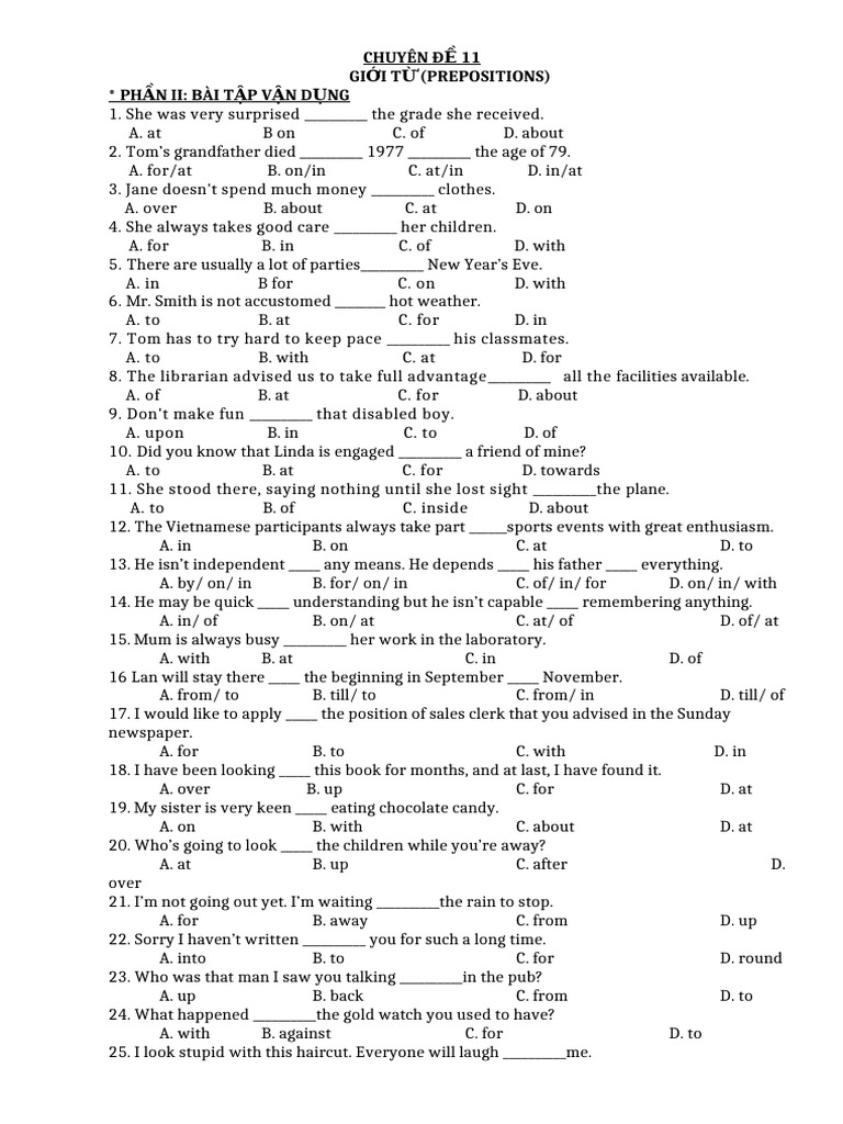 CHUYÊN ĐỀ 11.Docx Giới Từ | PDF