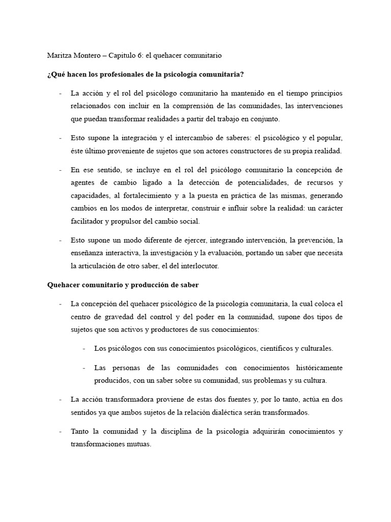 Maritza Montero - Capitulo 6 - El Quehacer Comunitario | PDF