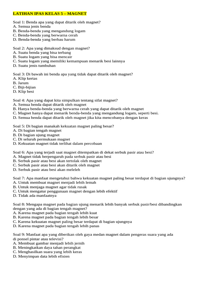 Sifat dan Kekuatan Magnet dalam IPAS | PDF