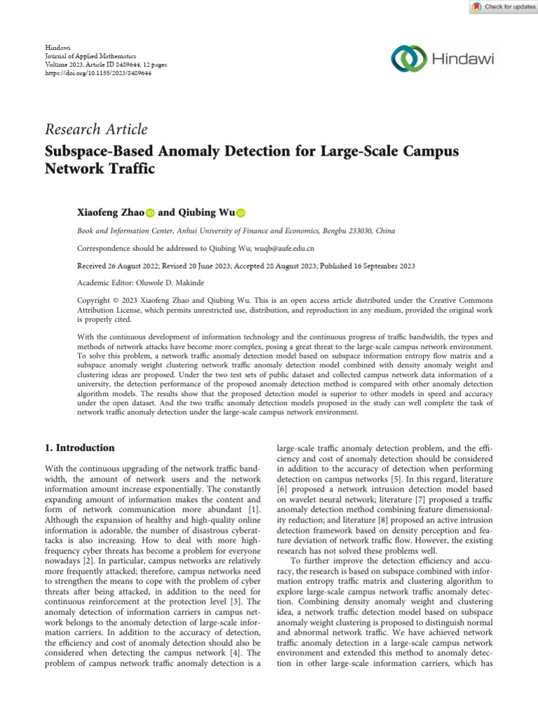 Journal of Applied Mathematics - 2023 - Zhao - Subspace‐Based Anomaly ... Journal of Applied Mathematics - 2023 - Zhao - Subspace‐Based Anomaly ...