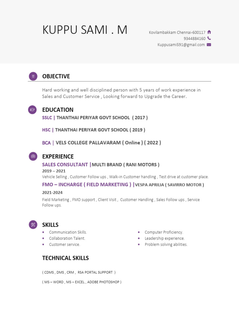 Kuppu Sami RESUME sTL-4 | PDF