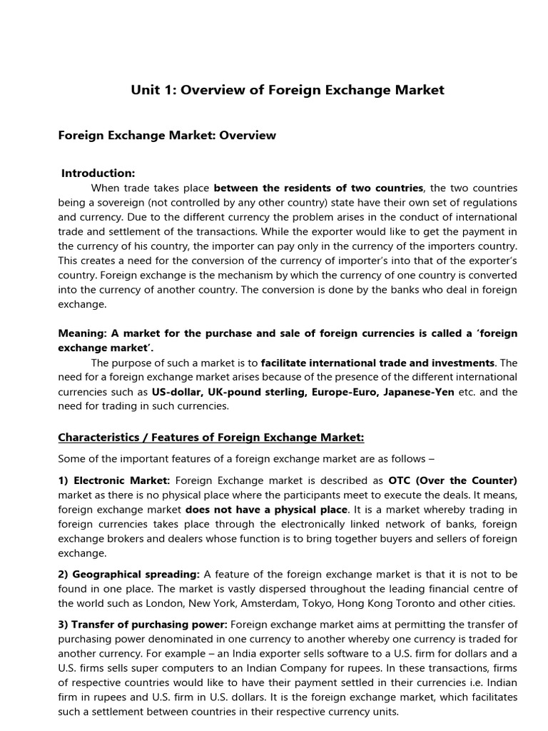 Unit 1 Overview of Foreign Exchange Market | PDF
