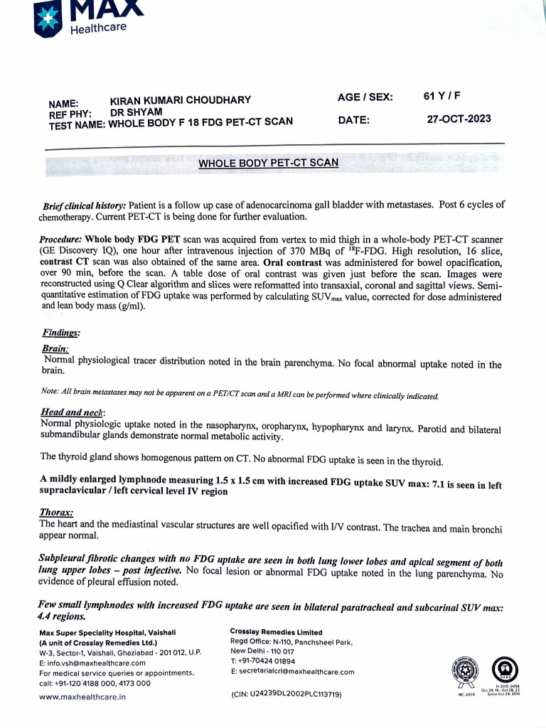 Maa Pet CT 27th October | PDF | Ct Scan | Wellness