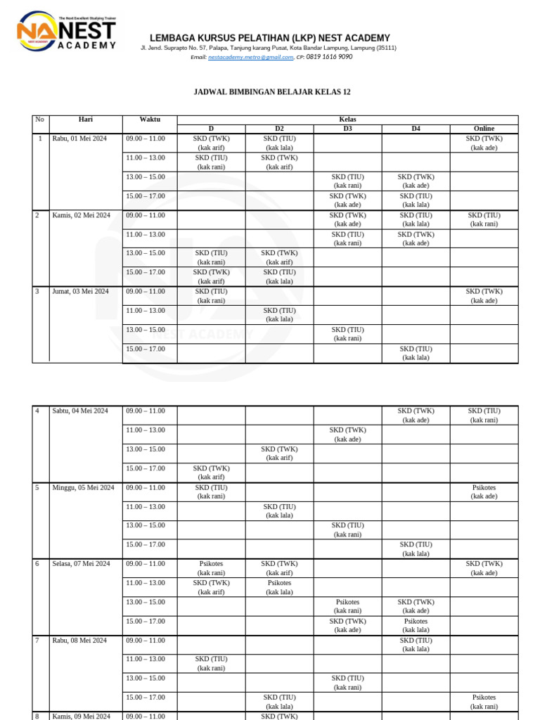 Format Jadwal | PDF