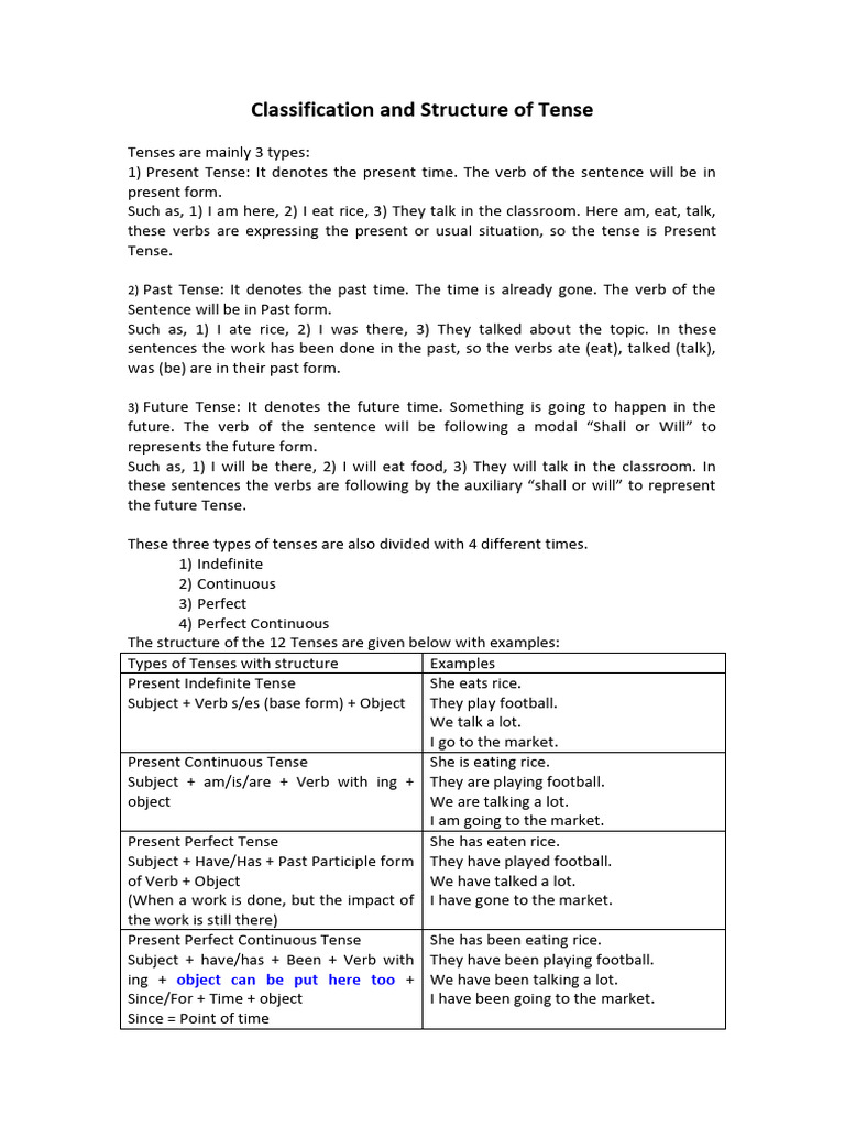 Classification and Structure of Tense | PDF