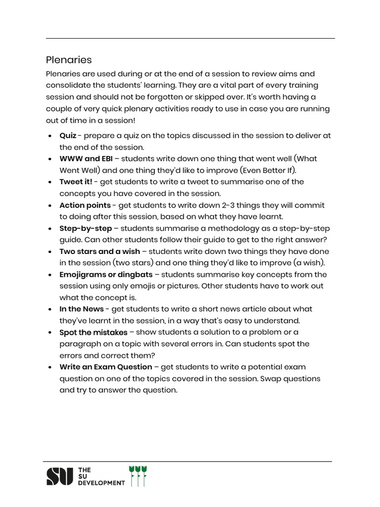 Plenary Activities | PDF | Career & Growth