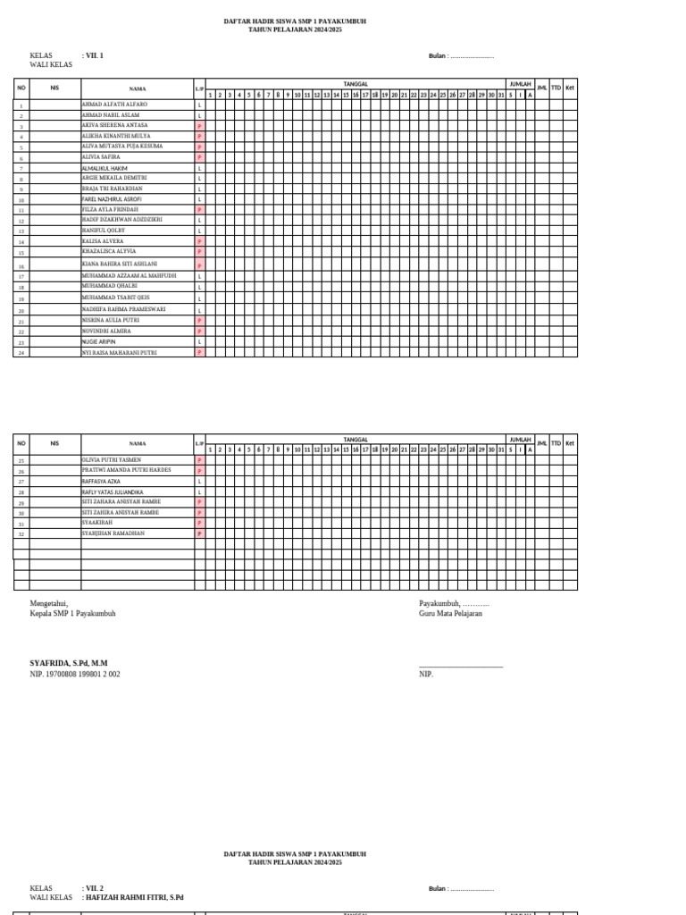 Daftar Hadir Siswa Untuk Guru 2024 Pdf