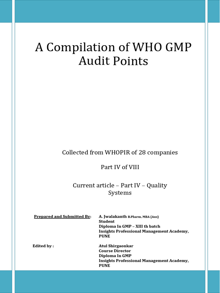 Who GMP Audit Findings 4 | PDF