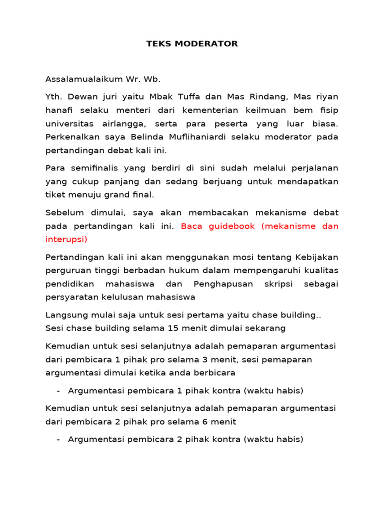 Teks Moderator Debat Bahasa Indonesia | PDF