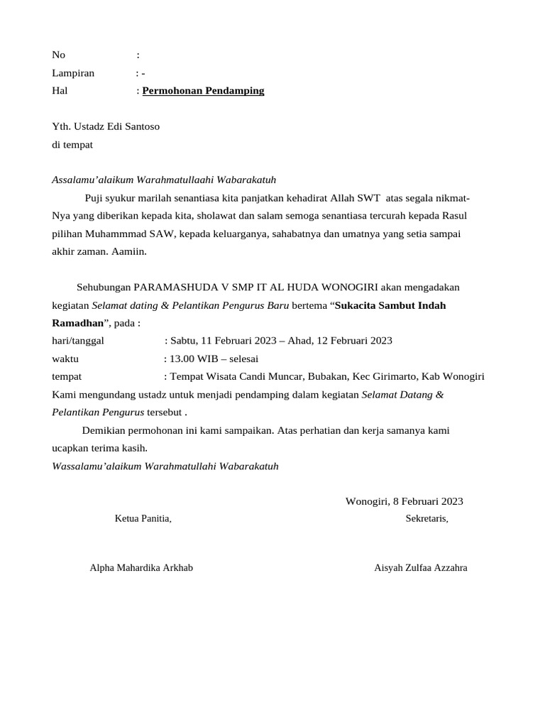 Surat Permohonan Pendamping | PDF