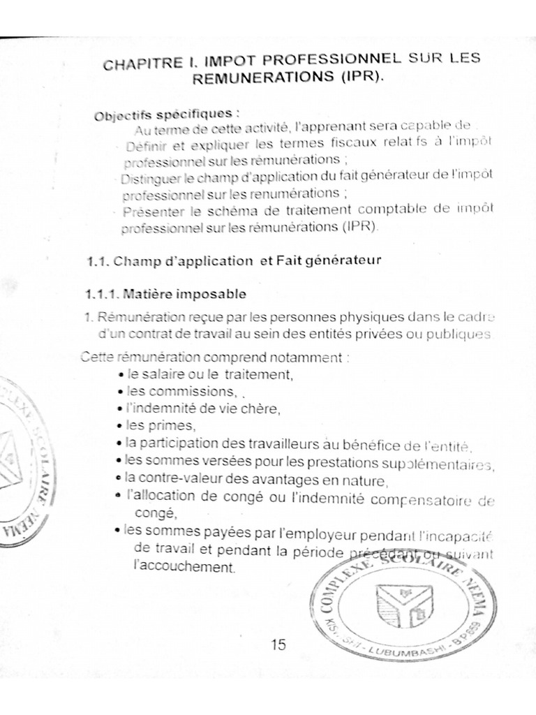 Fiscalité 5 Ème CG | PDF