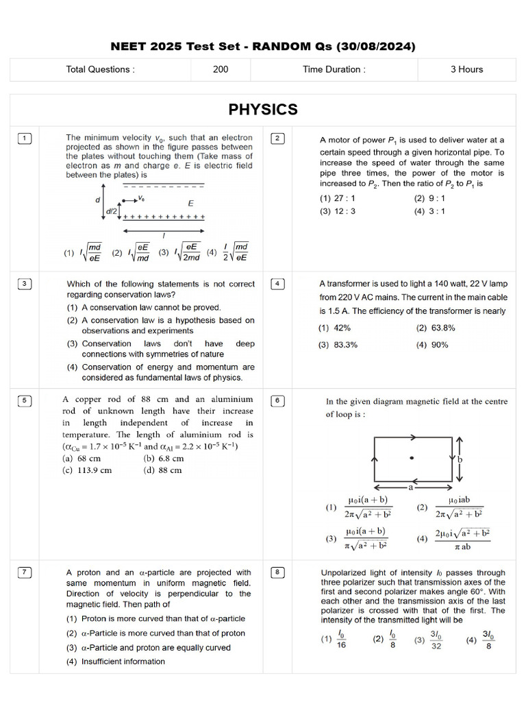 NEET2025 Test Sets QAs Sol 30 Aug 2024 | PDF | Standardized Tests ...