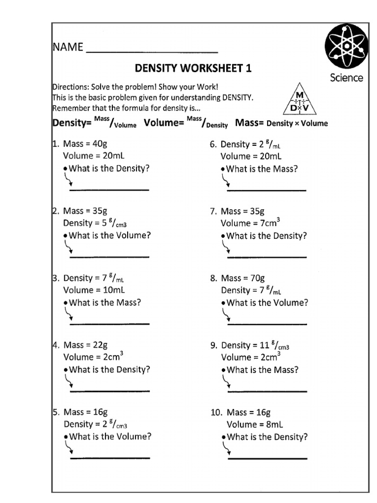 Density Worksheet 1 | PDF