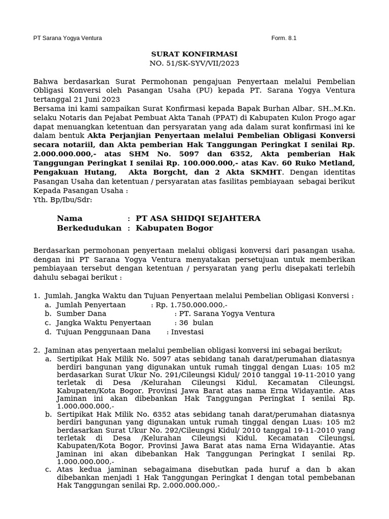 Surat Konfirmasi - Notaris | PDF