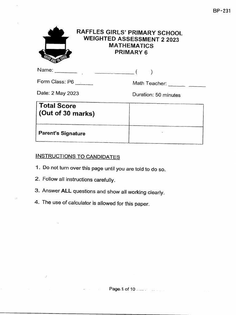 P6_Maths_2023_WA2_RafflesGirls | PDF