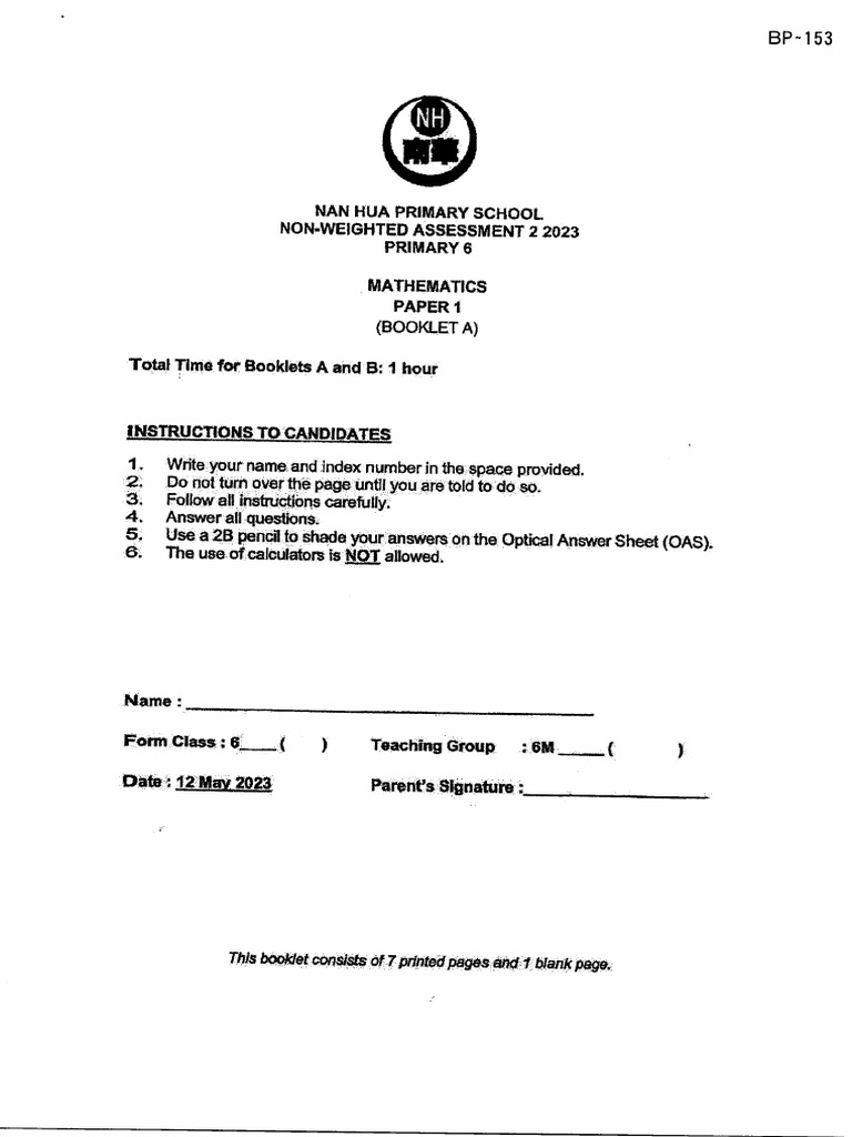 P6 Maths 2023 WA2 Nanhua | PDF
